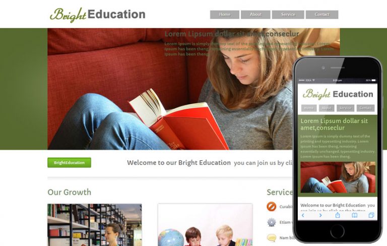 Bright Education Web template and mobile website template for educational
