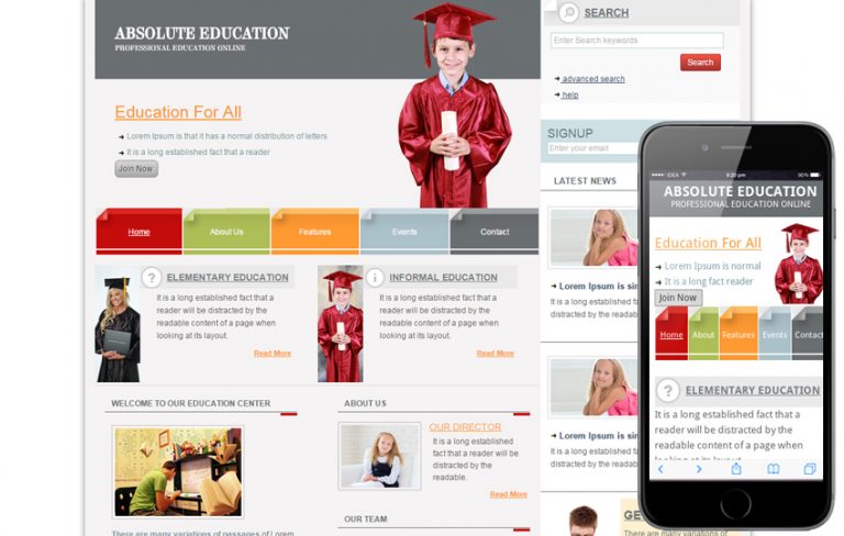 Education Web template and mobile website template for schools and colleges