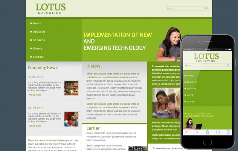 Lotus Education web template mobile website template for education centers
