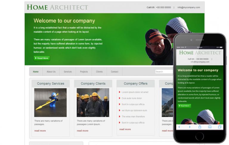 New Home Architect web template and mobile website template for interiors