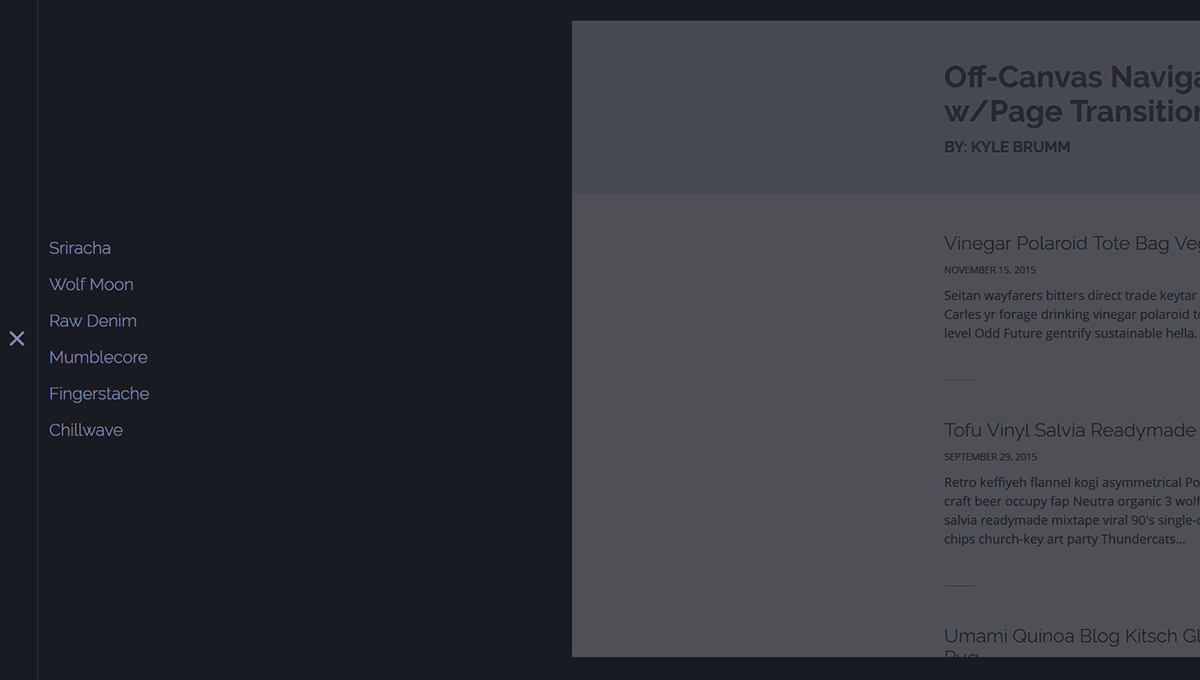 OFF-CANVAS NAVIGATION W/PAGE TRANSITIONS