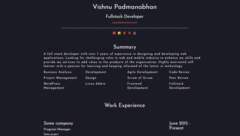 HTML RESUME TEMPLATE