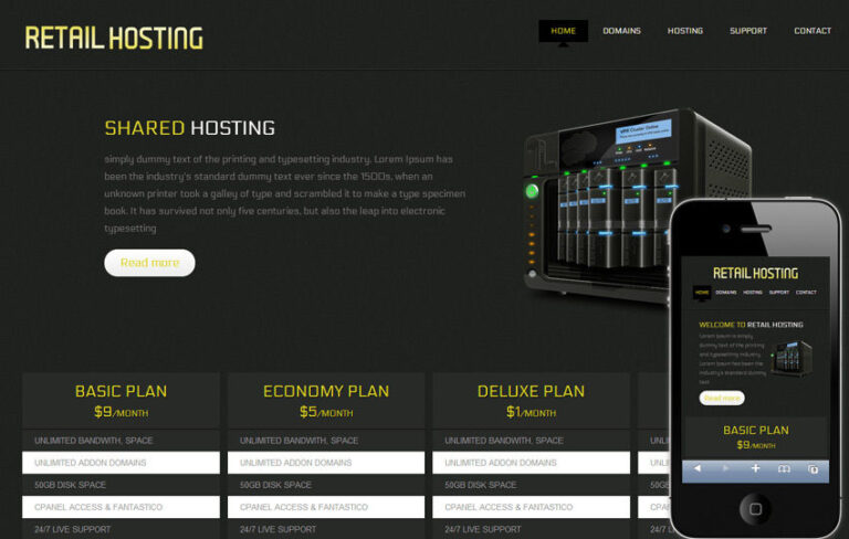 Retail Hosting Domain sales Mobile Website Template