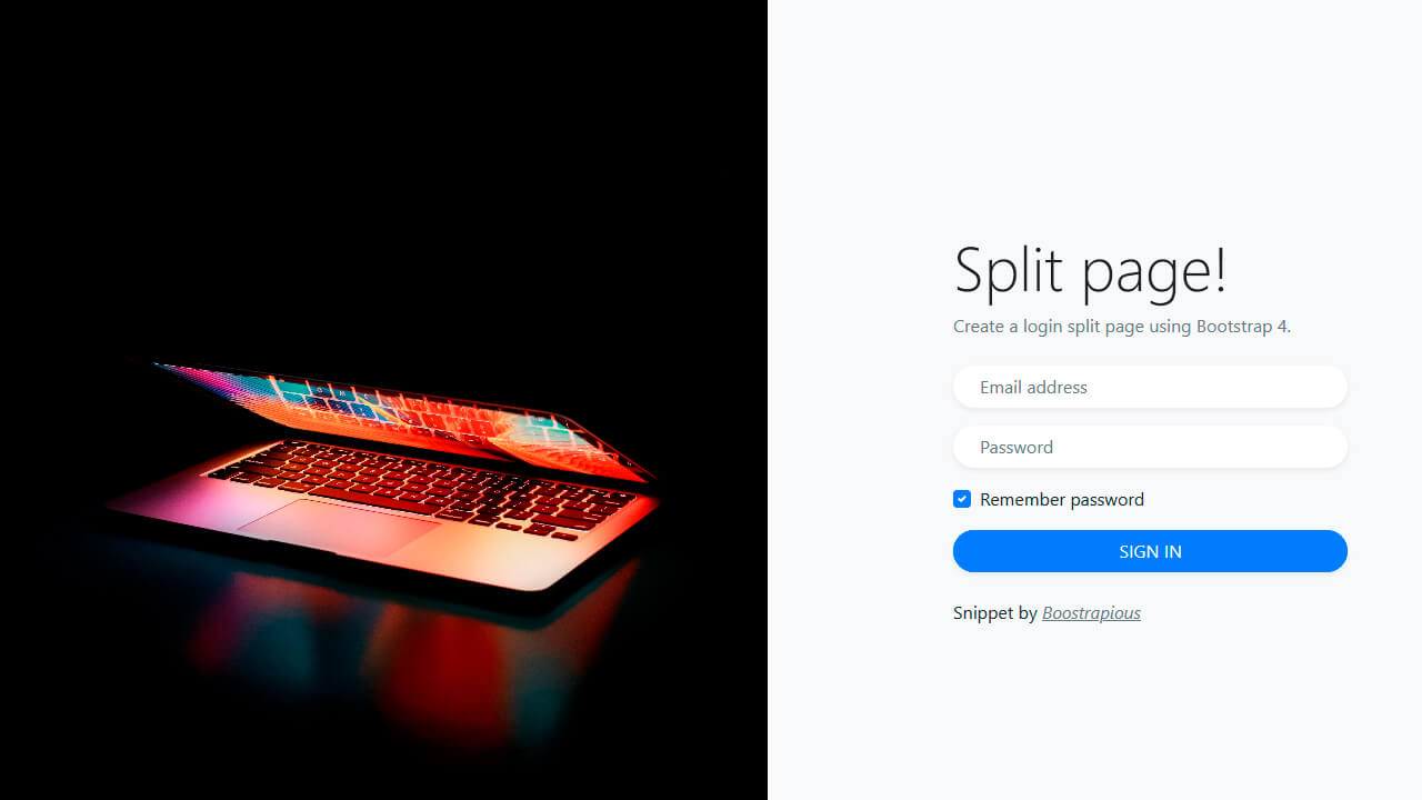 LOGIN SPLIT PAGE