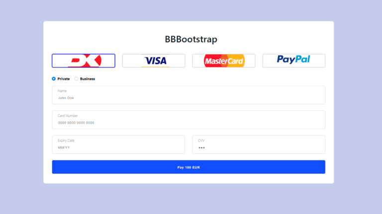 BOOTSTRAP 4 CREDIT CARD PAYMENT FORM