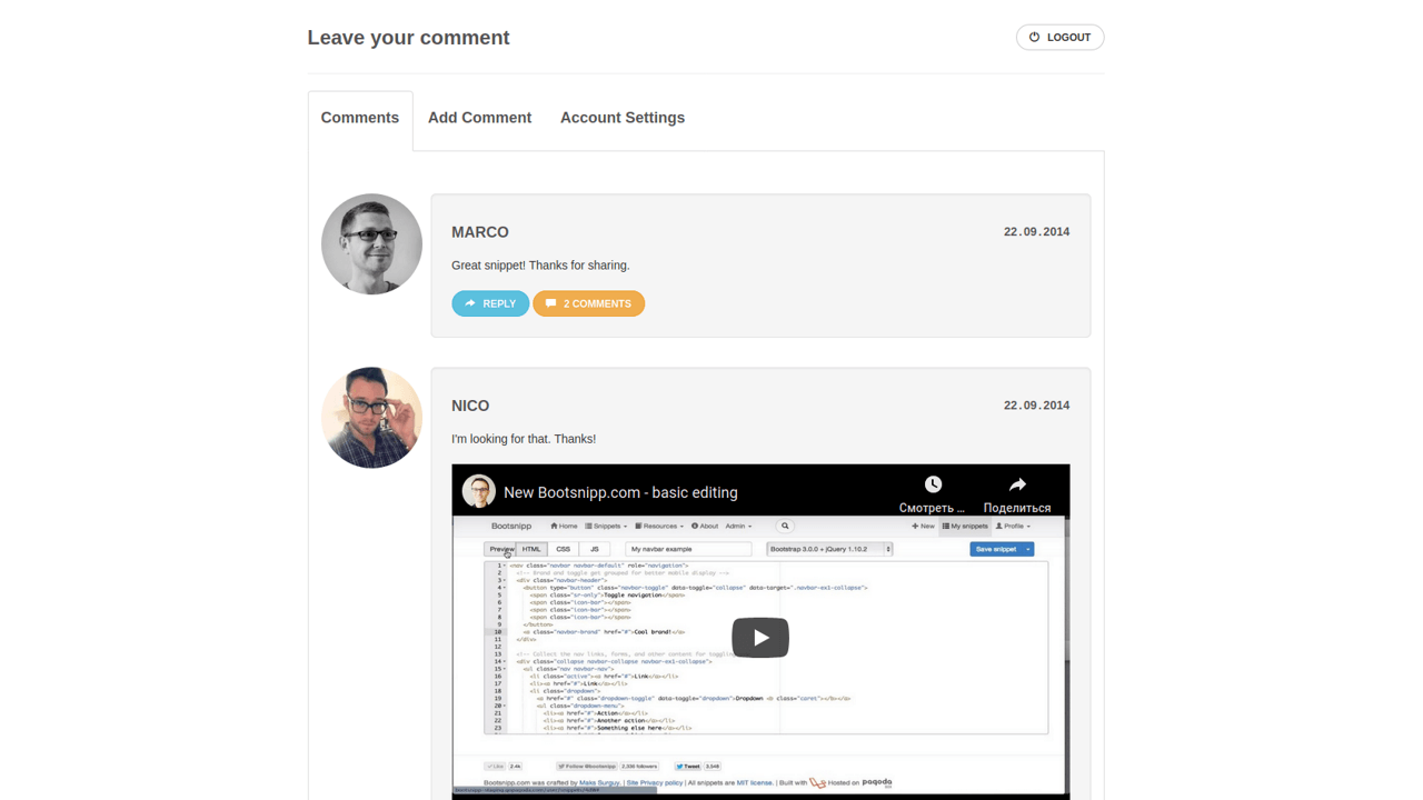 BOOTSTRAP UI COMMENTS