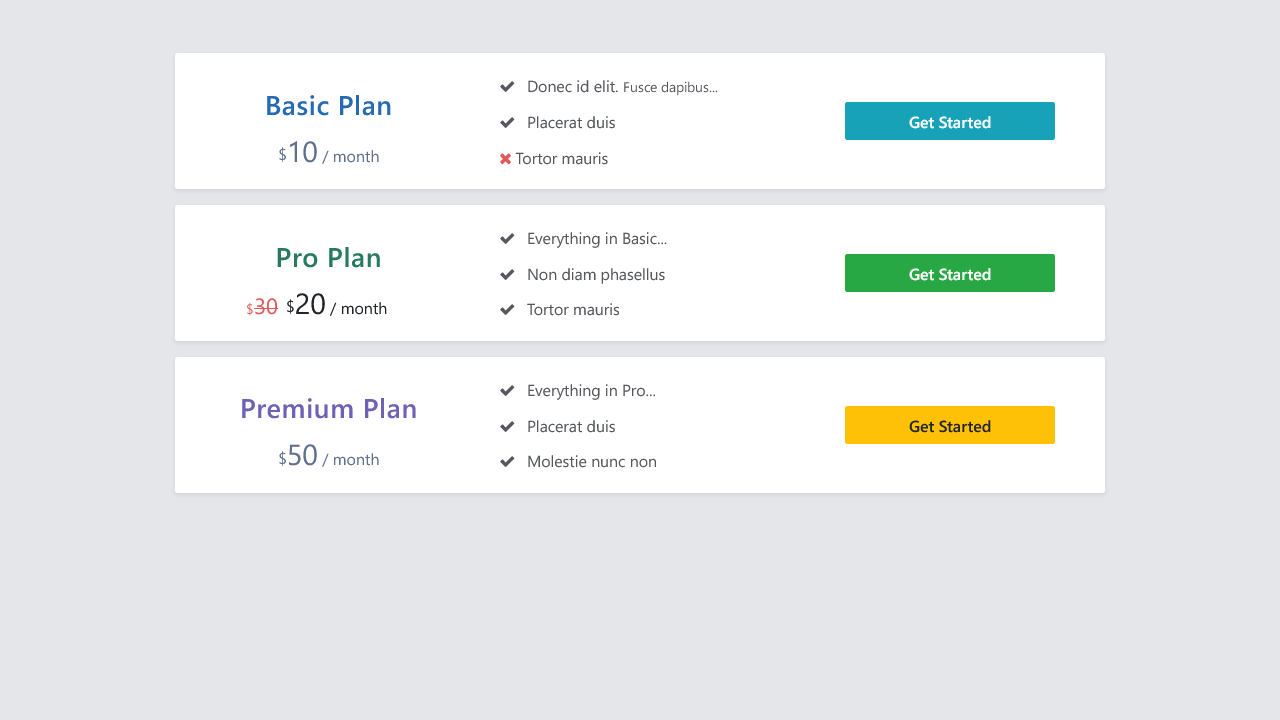 BOOTSTRAP PRICING PLAN LIST